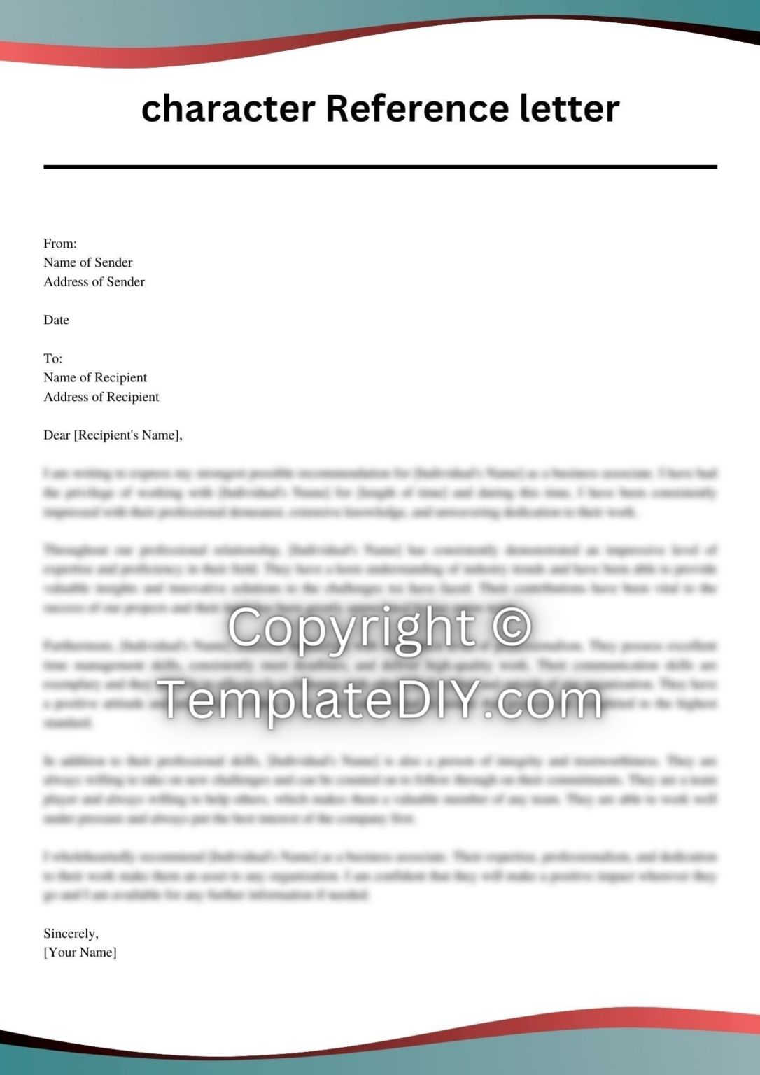 Character Reference Letter For Business Associate Sample