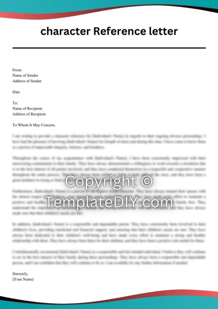 Character Reference Letter For Divorce Court – Instant Download