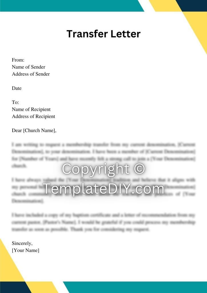 Church Membership Transfer Letter Sample with Examples