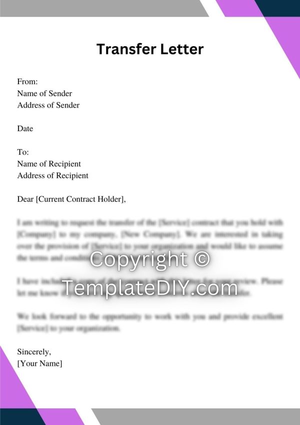 Contract Transfer Letter Sample with Examples [Word]