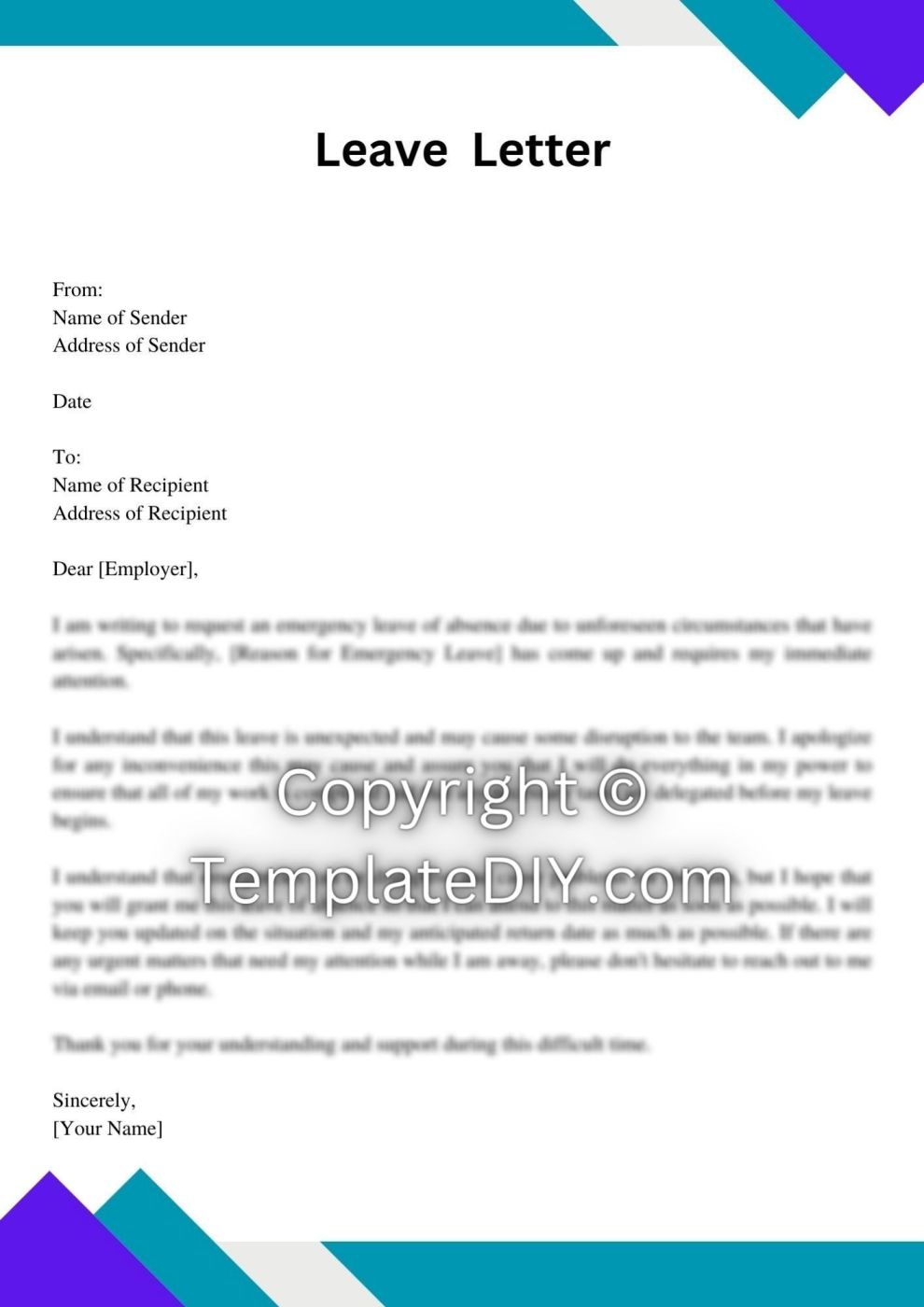 Download Emergency Leave Letter Sample & Template
