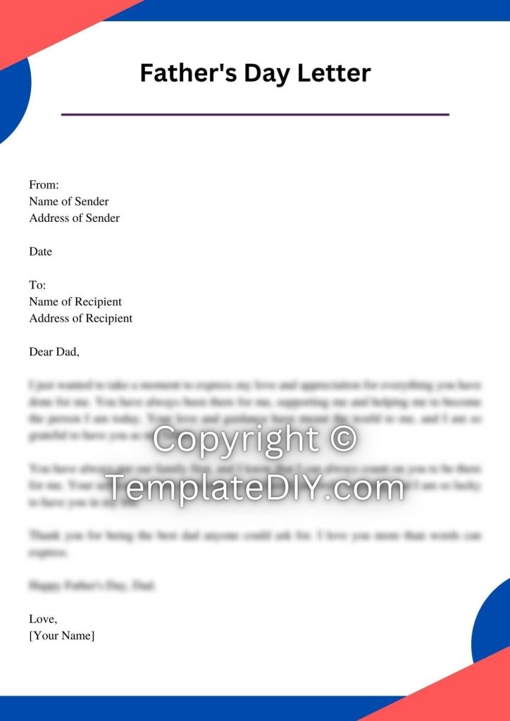Father's Day Letter for Dad Sample Template with Examples