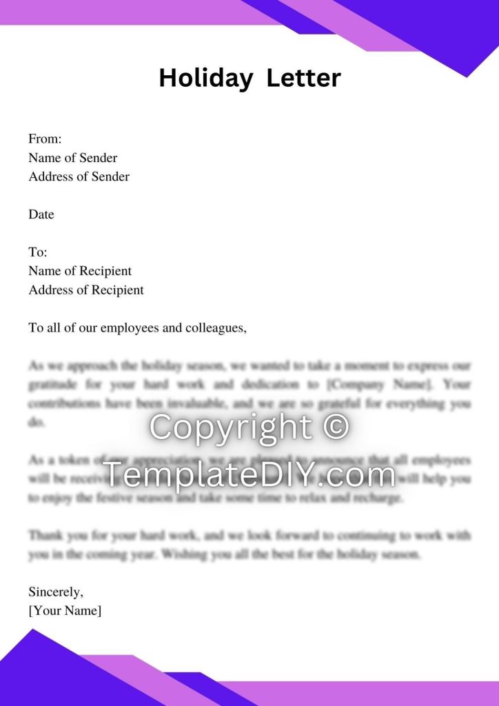 Holiday Bonus Letter to Employee Template | Download Word Format