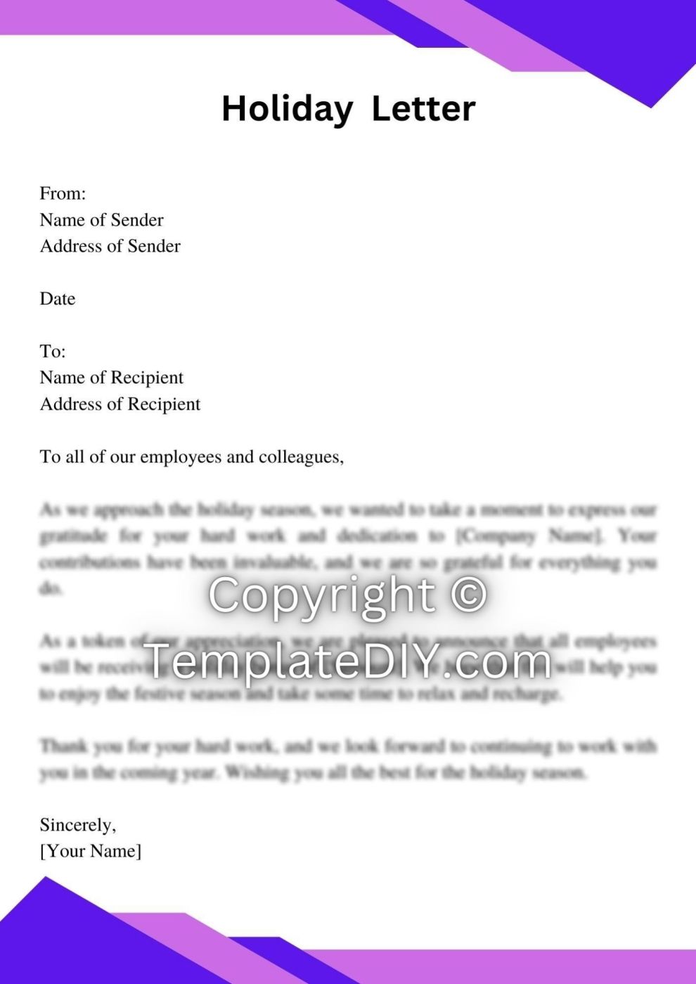 Holiday Bonus Letter to Employee Template | Download Word Format