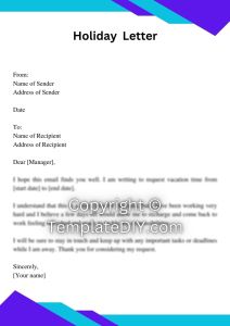Holiday Request Letter to Manager Sample [Word Editable]