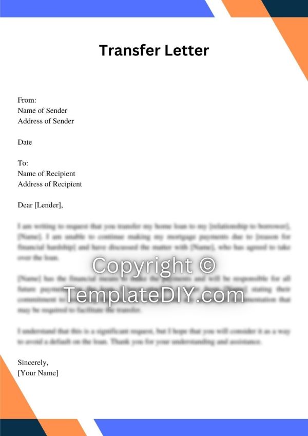 Home Loan Transfer Letter Template | Word Download