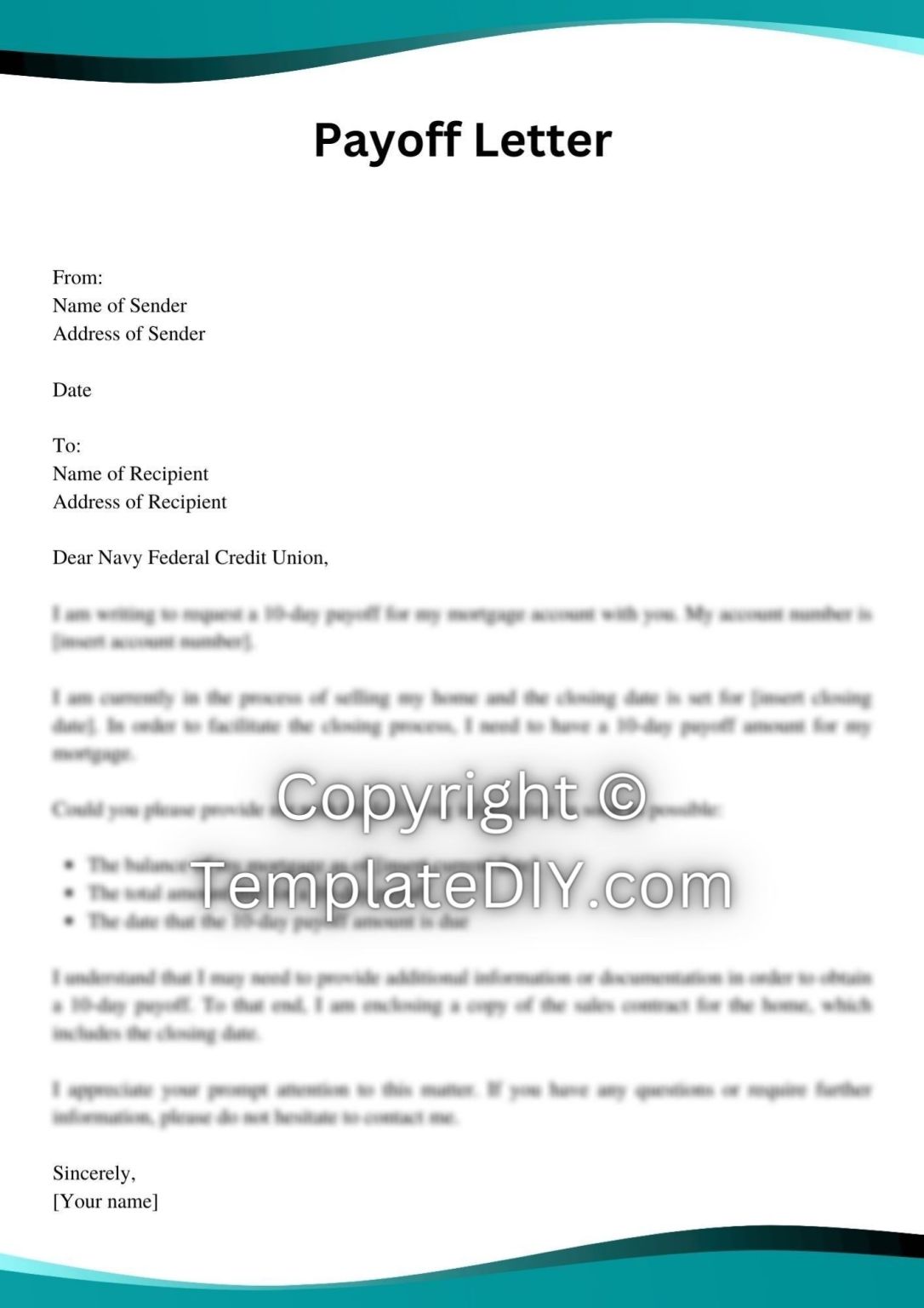 Get a Navy Federal 10 Day Payoff Letter Template Today