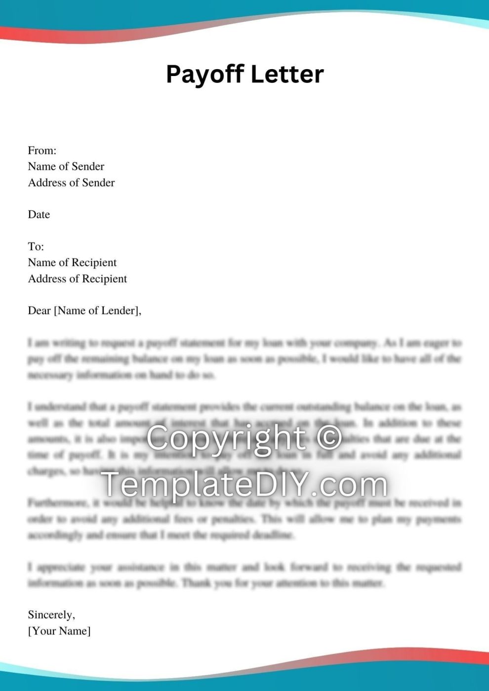 Payoff Request Letter Template | PDF Sample & Example
