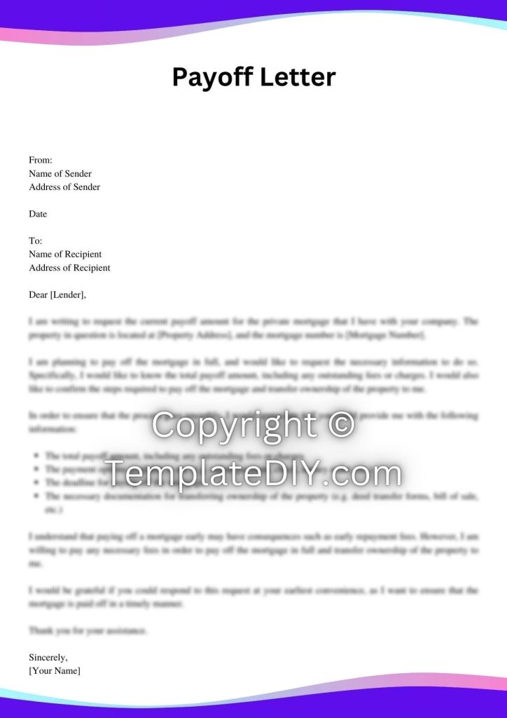 Private Mortgage Payoff Letter Template | Download Now