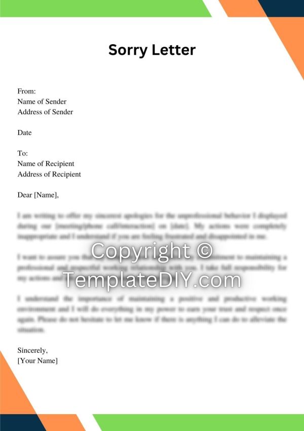 Professional Sorry Letter Sample with Examples [Word]