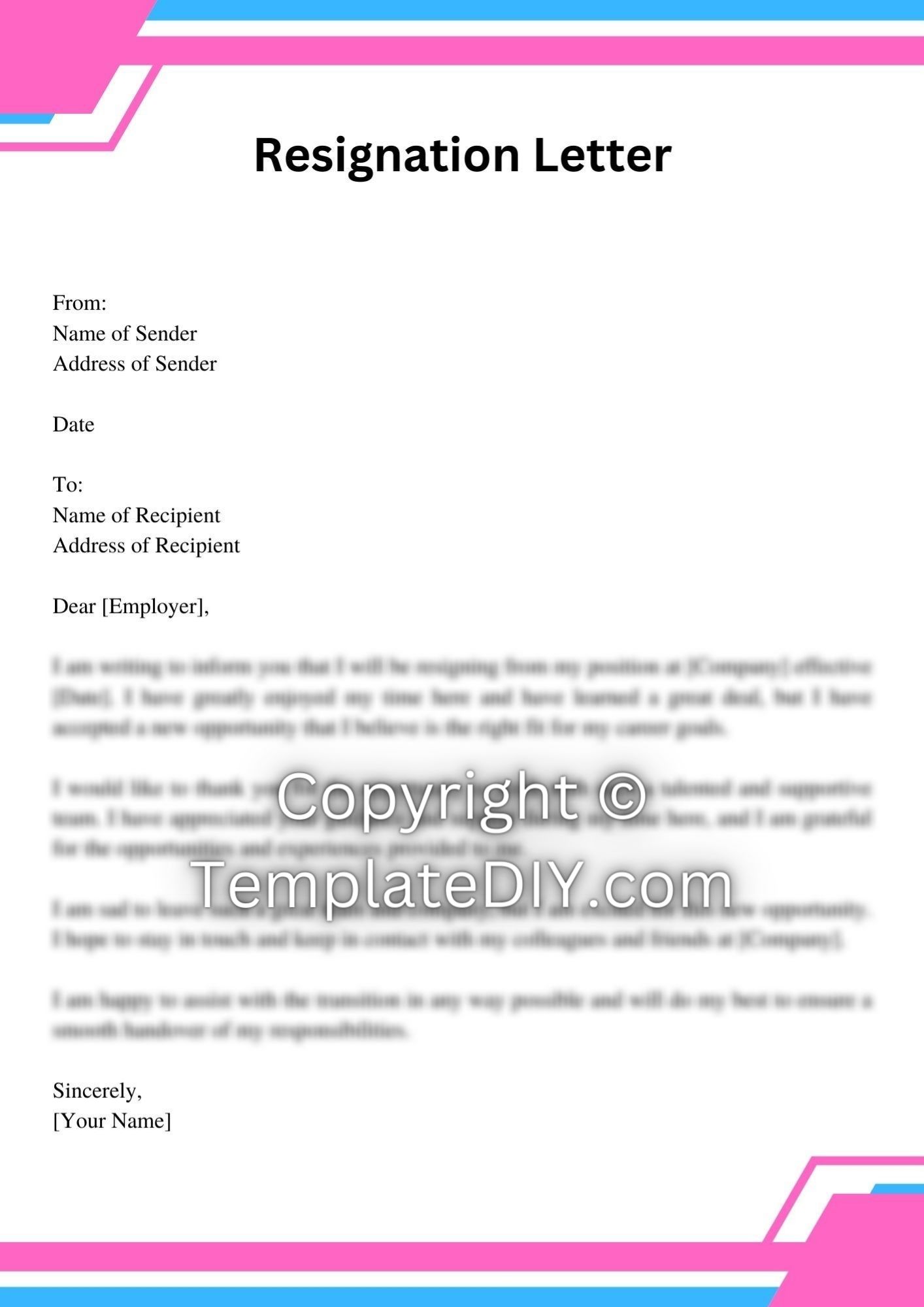 Resignation Letter For Getting New Job