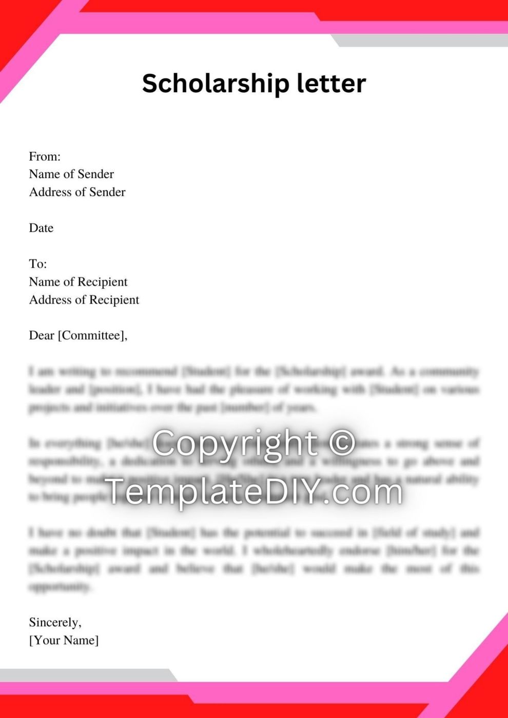 Scholarship Reference Letter Sample with Examples [Word]