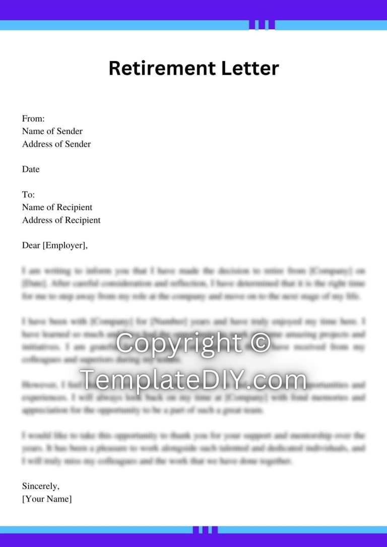 Short Retirement Letter to Employer Sample with Examples