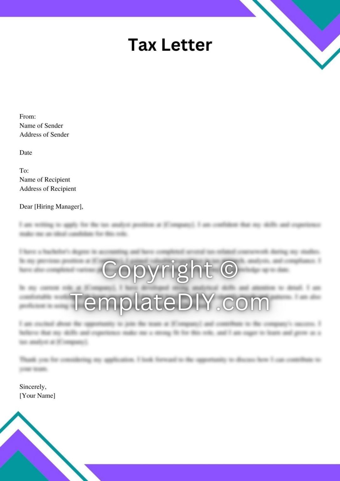 Tax Analyst Cover Letter Sample with Examples in Pdf & Word