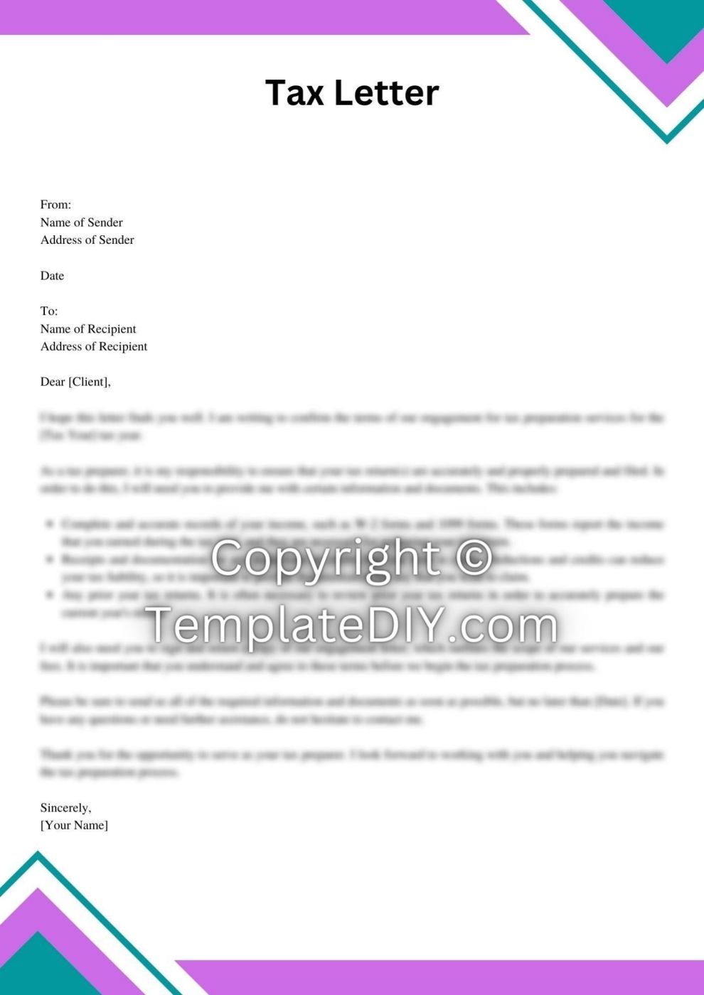 Tax Engagement Letter Sample with Examples [Word Editable]