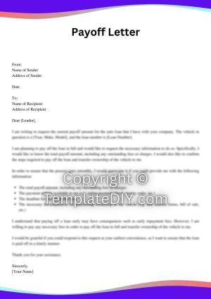 Vehicle Auto Loan Payoff Letter Sample Template with Example