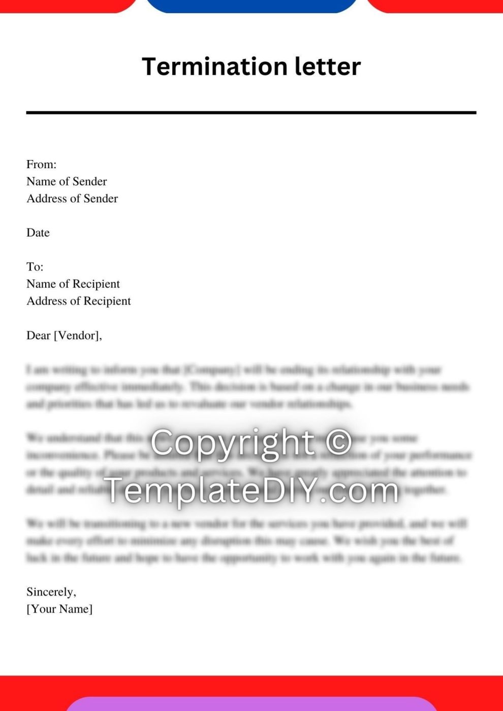Vendor Termination Letter Template | Professional & Editable
