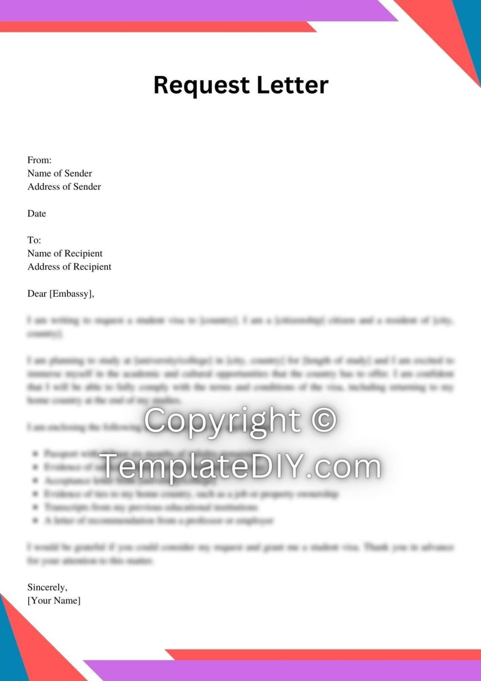 Download Visa Request Letter Format | Word Template