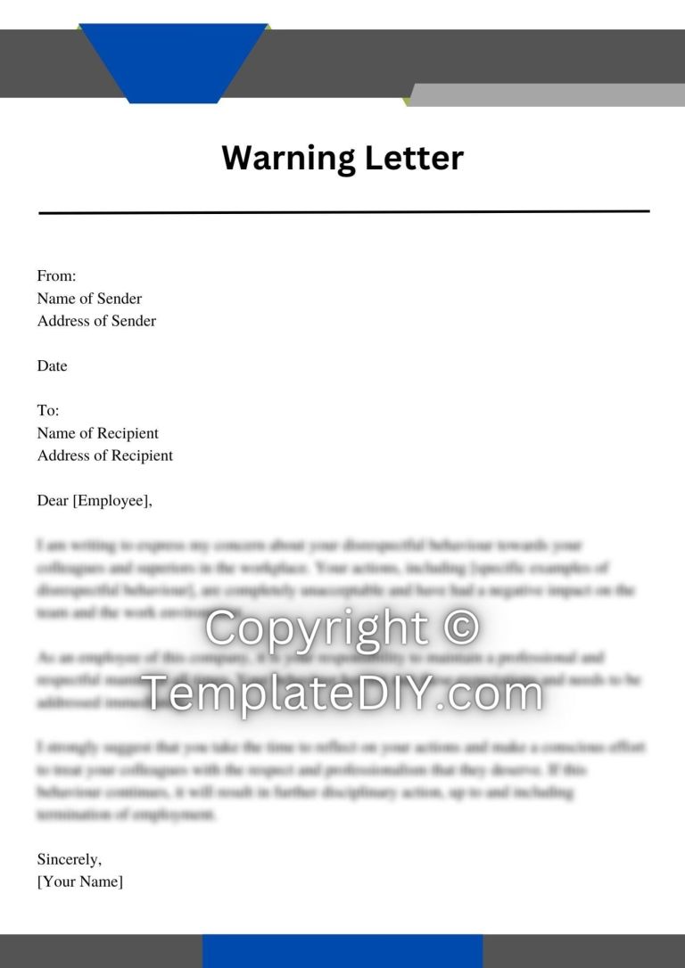 Warning Letter for Disrespectful Behavior – Download Sample Template