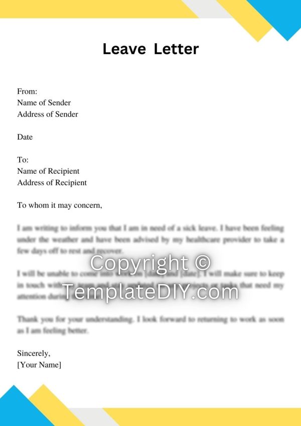Sick Leave Letter Sample with Examples [Word Editable]