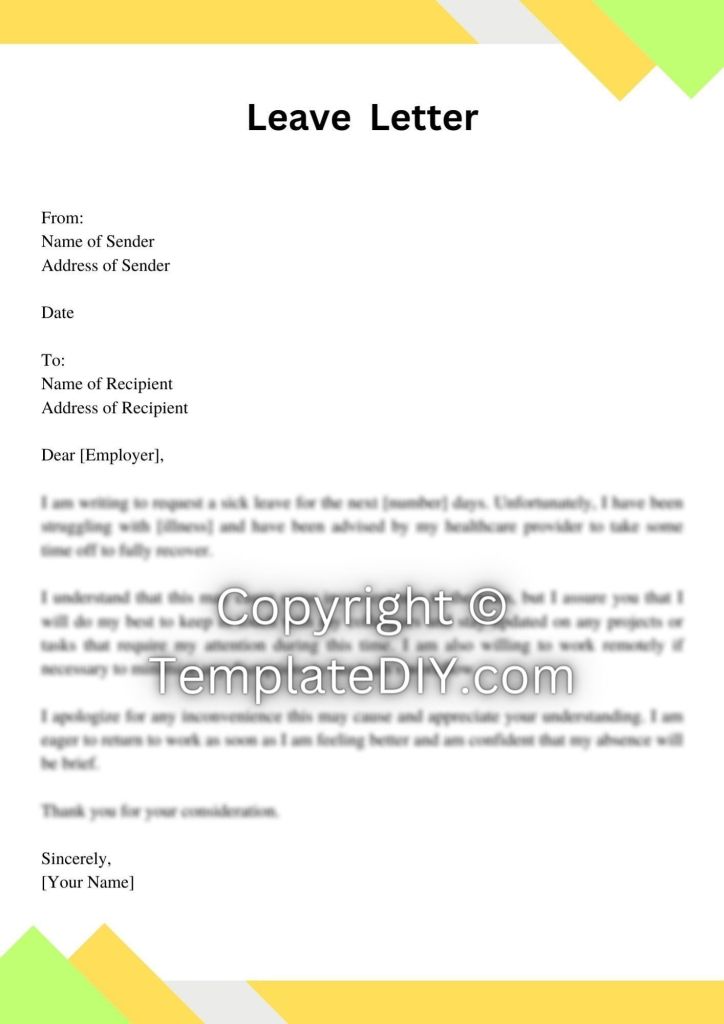Sick Leave Letter Sample with Examples [Word Editable]