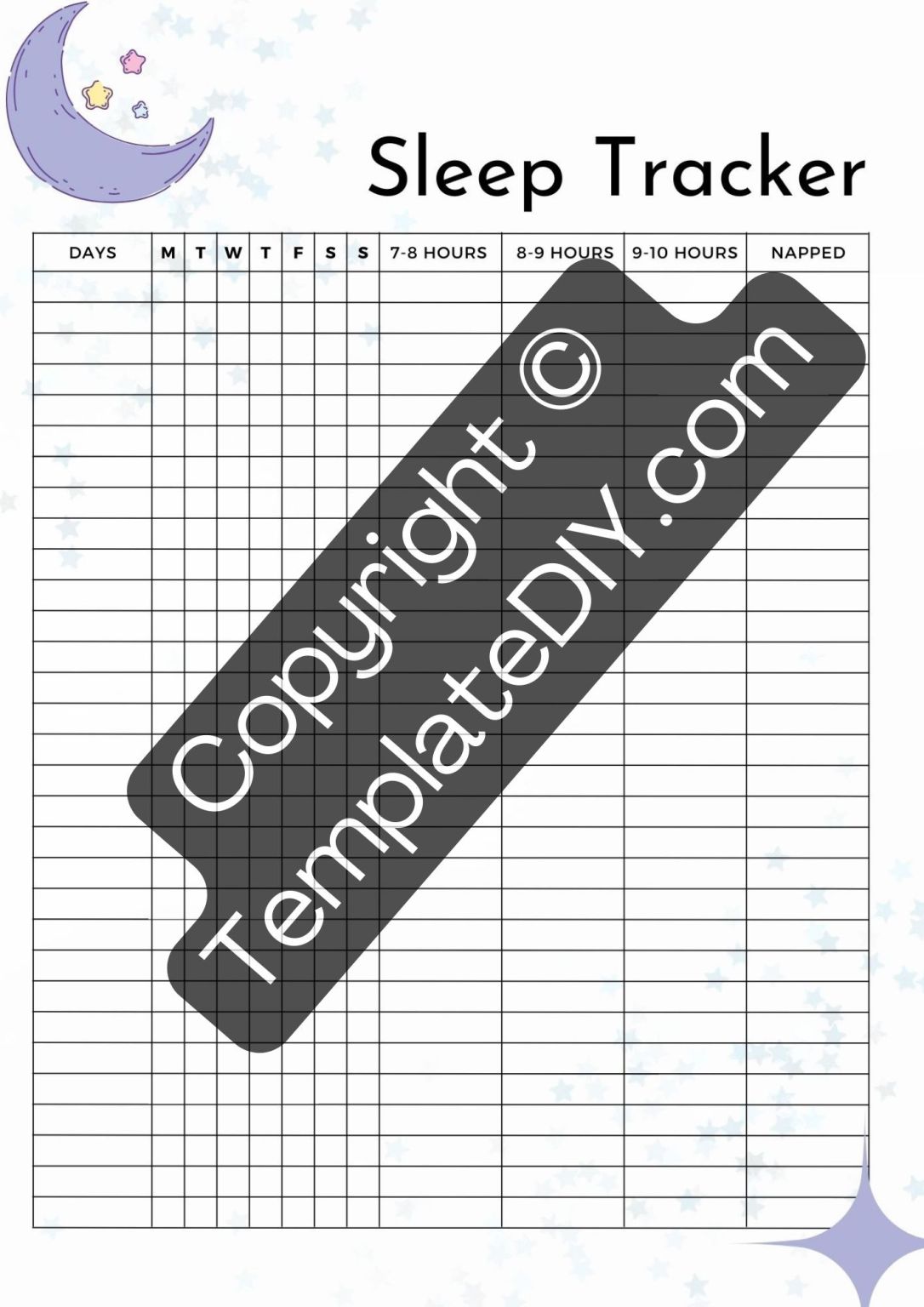 Sleep Tracker Excel Template Blank Printable PDF, Word