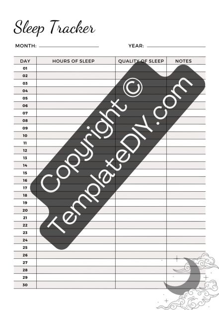 Sleep Tracker Excel Template Blank Printable PDF, Word