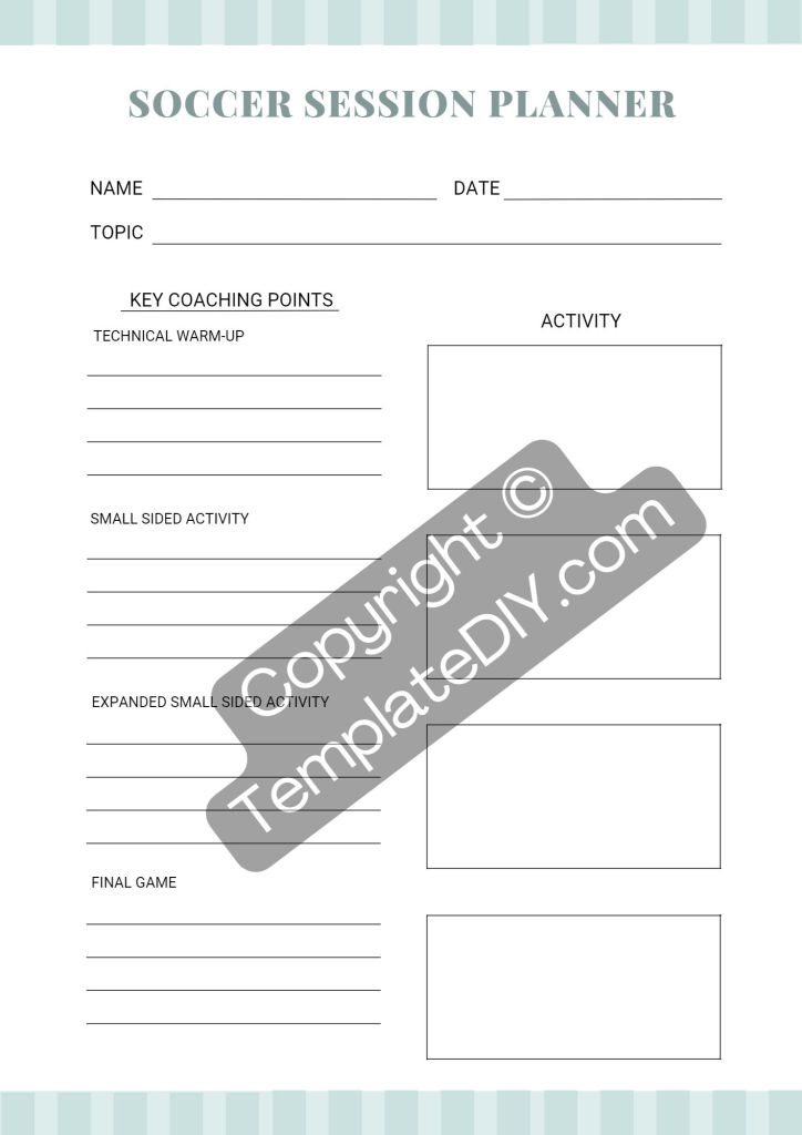 Soccer Session Planner Template Printable PDF, Word, Excel