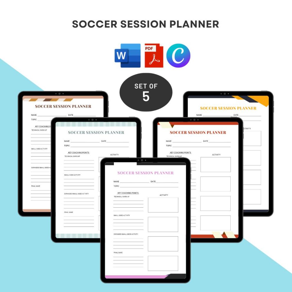 Soccer Session Planner Template Printable PDF, Word, Excel