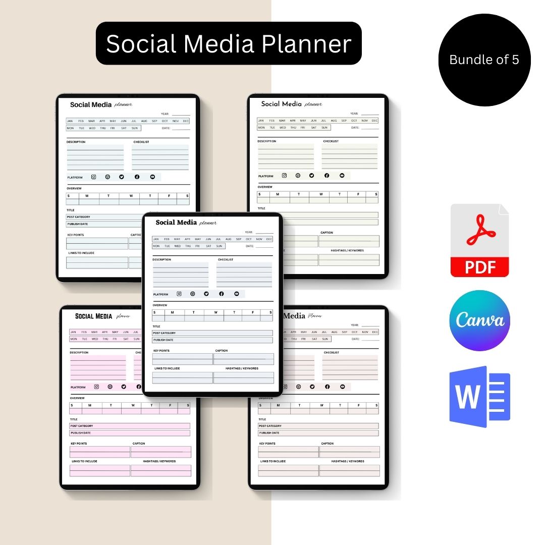 Social Media Planner Templates Printable PDF, Word Excel