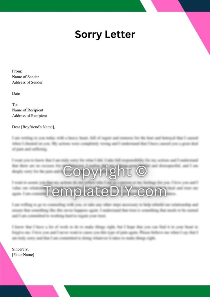 Sorry Letter to Boyfriend for Cheating Sample and Examples