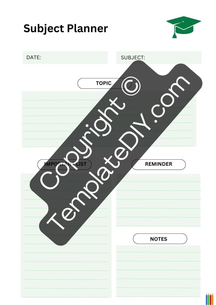 Subject Planner Template Printable PDF, Word, Excel