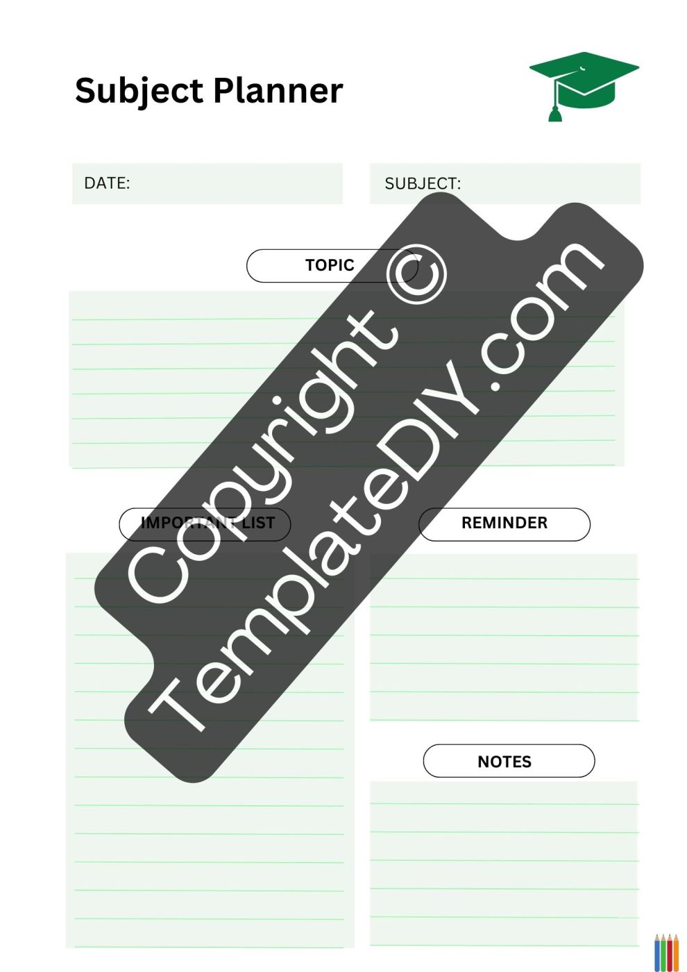 Subject Planner Template Printable PDF, Word, Excel