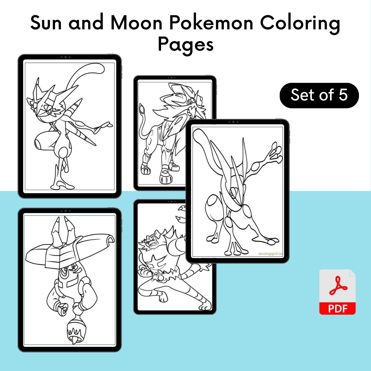Sun and Moon Pokemon Coloring Pages Template Printable PDF