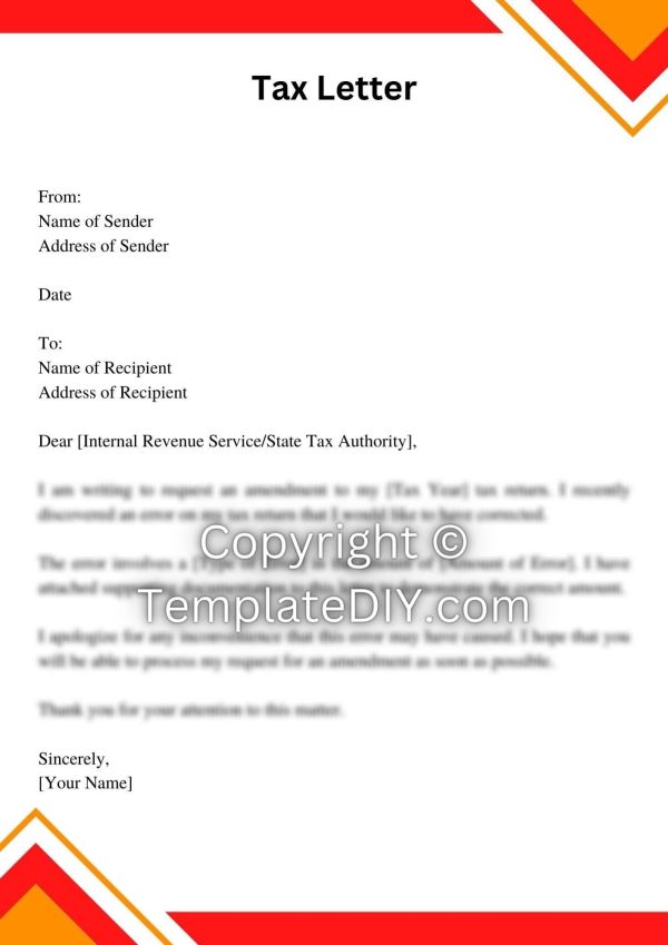 Editable Tax Amendment Letter Sample | Download Now