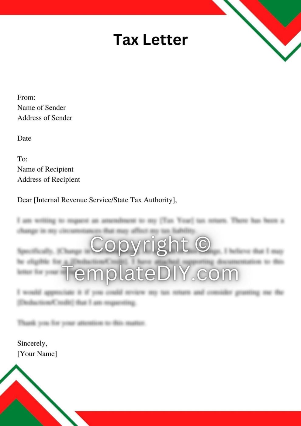 Editable Tax Amendment Letter Sample | Download Now