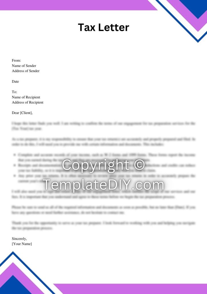 Tax Engagement Letter Sample with Examples [Word Editable]