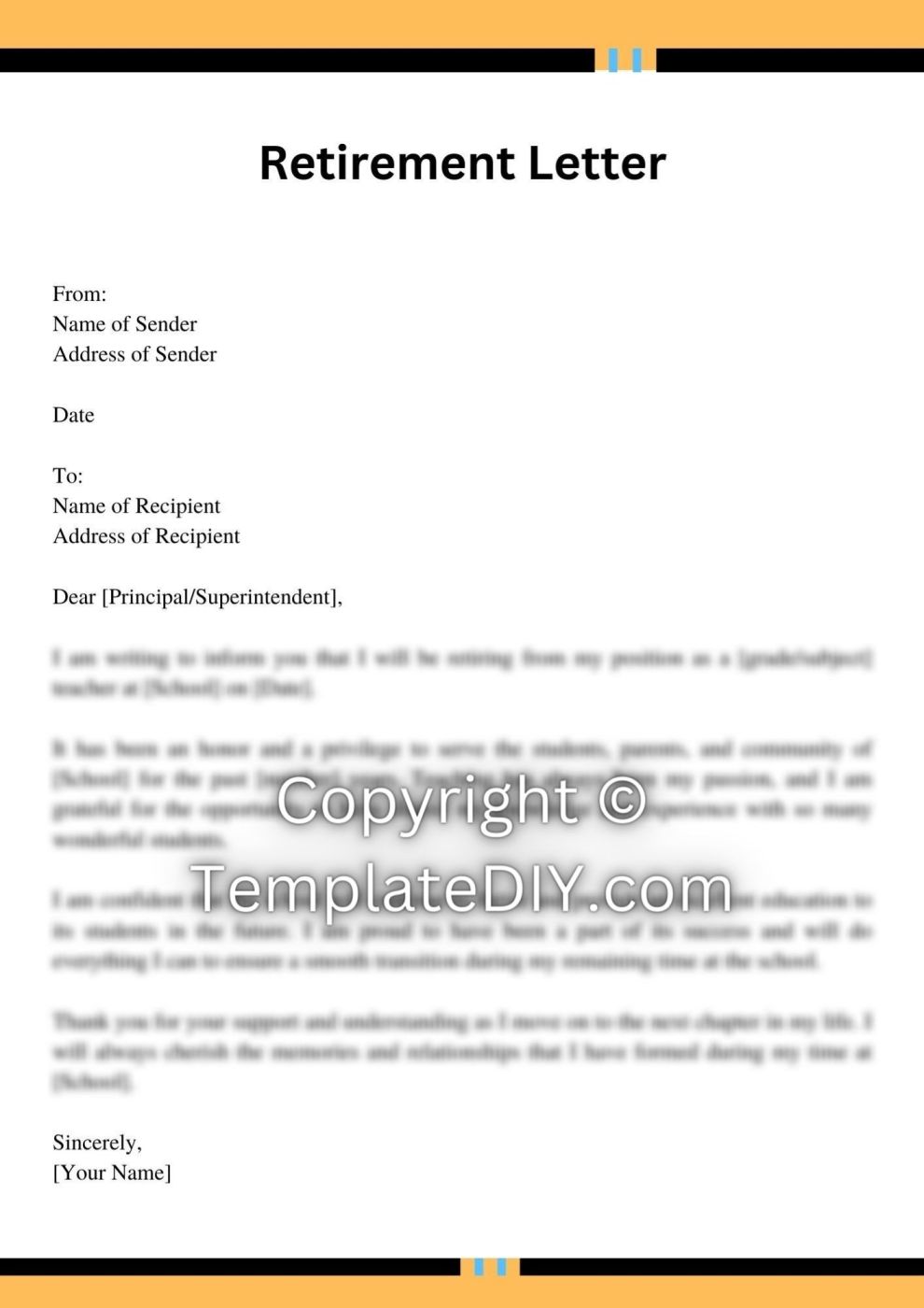 Teacher Retirement Letter Template | Easy to Edit