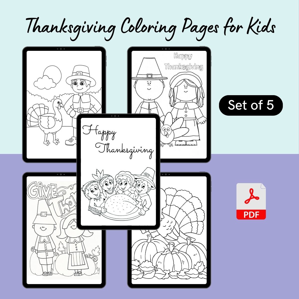 Thanksgiving Coloring Pages for Kids Template Printable PDF