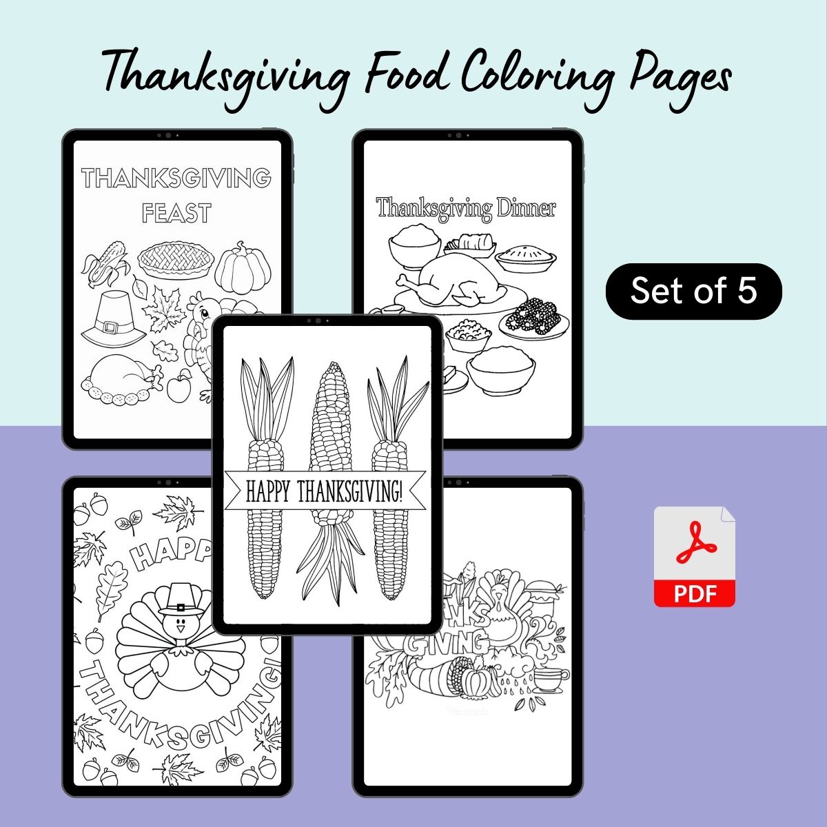 Thanksgiving Food Coloring Pages Template Printable in PDF
