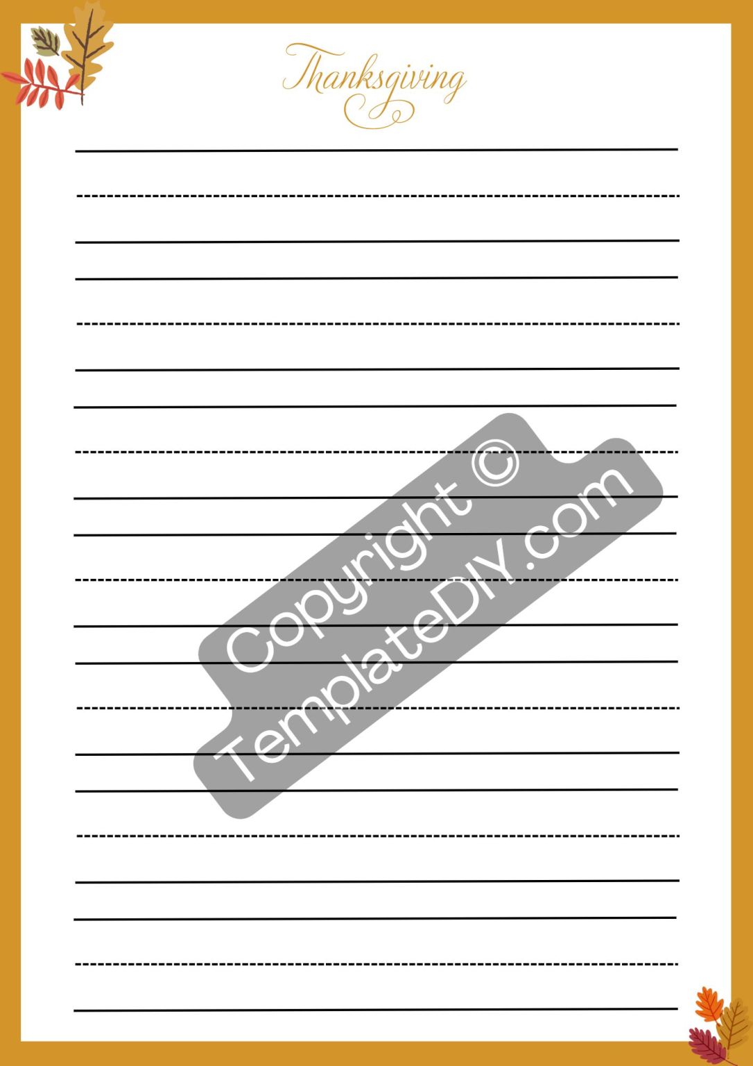 Thanksgiving Writing Paper Template Printable PDF, Word