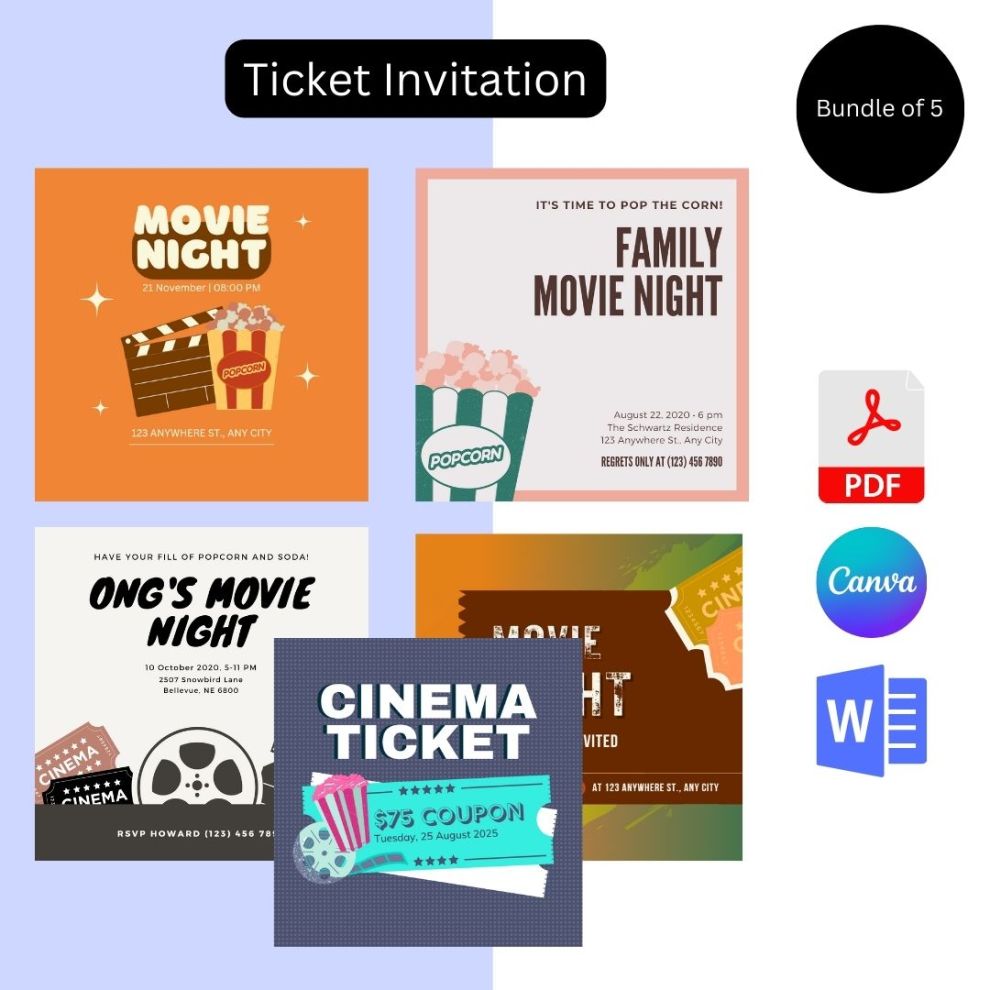 Ticket Invitation Template Blank Printable PDF, Word
