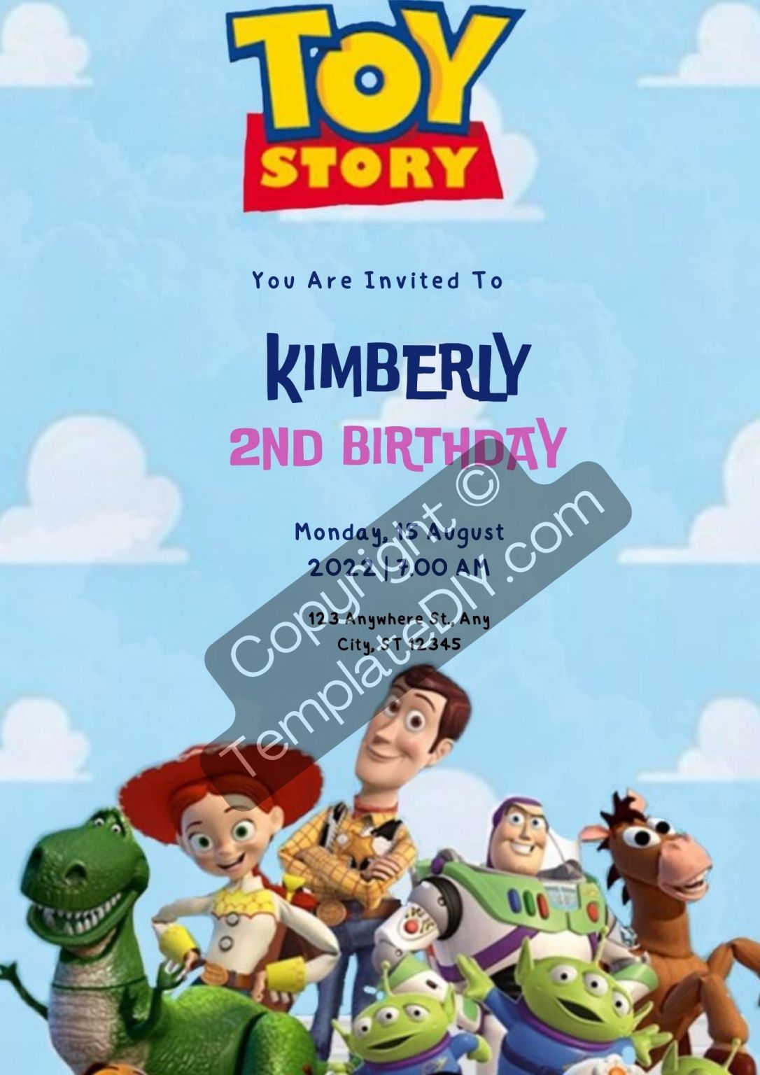 Toy Story Invitation Template Blank Printable PDF, Word