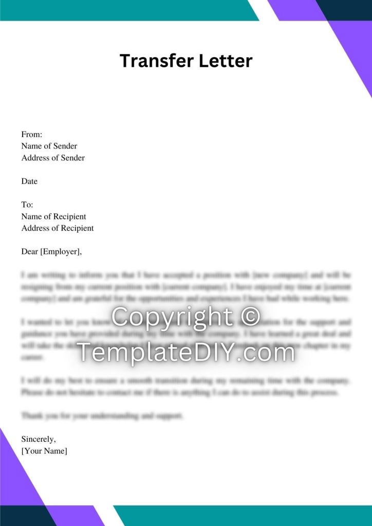 Transfer Letter to Employer Sample with Examples [Word]