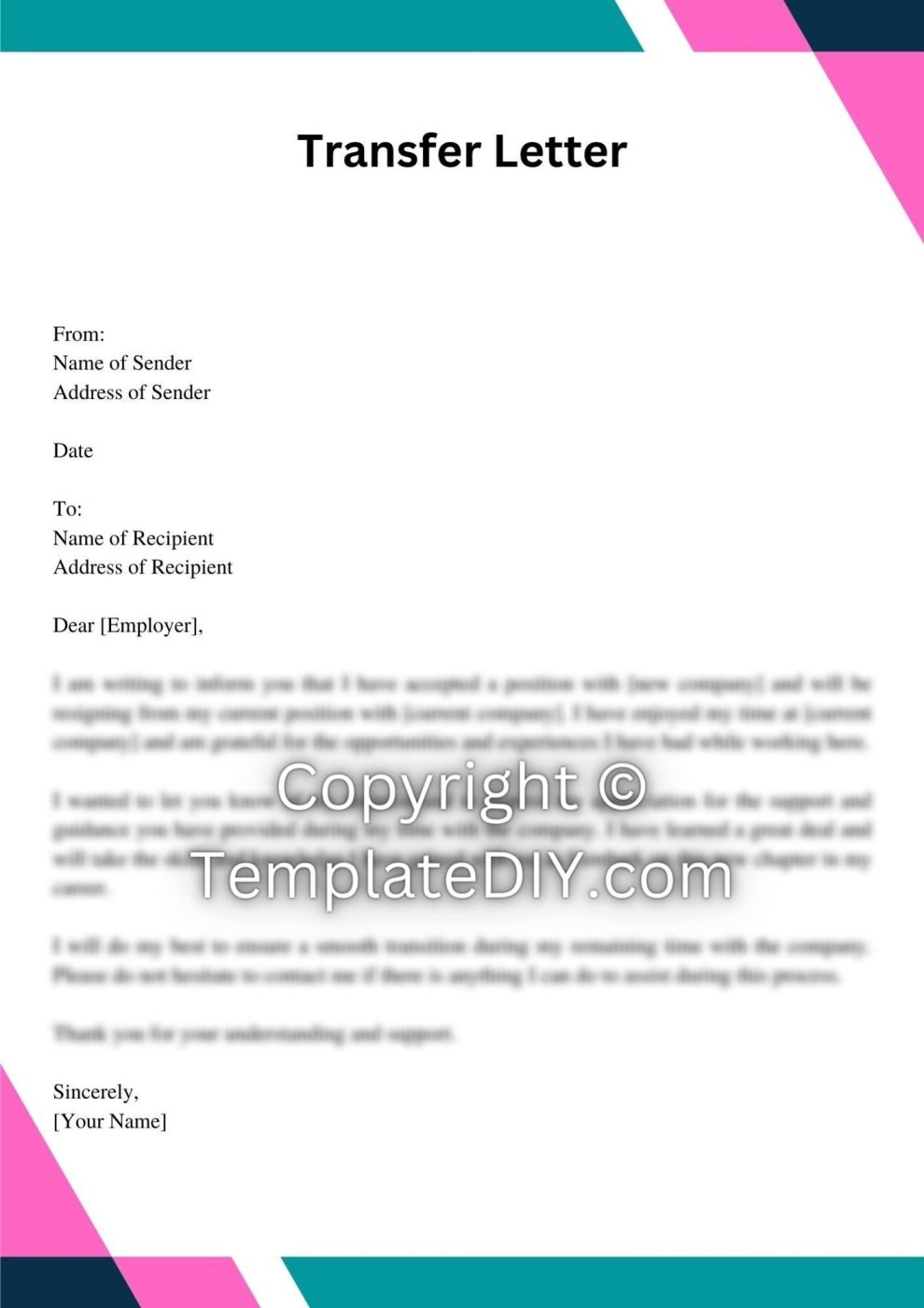 Transfer Letter to Employer Sample with Examples [Word]