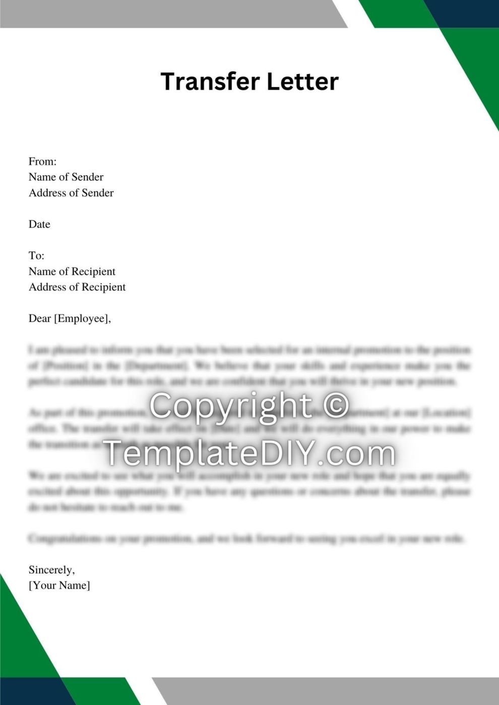 Transfer Notice Letter Template | Download Editable Format