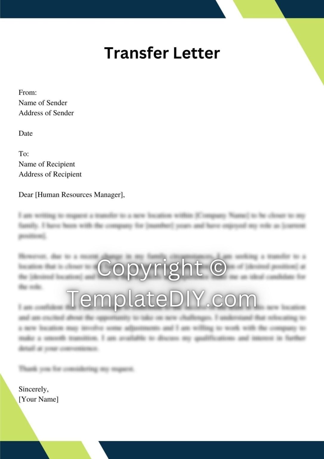 Transfer Request Letter for Family Reasons Sample [Word]