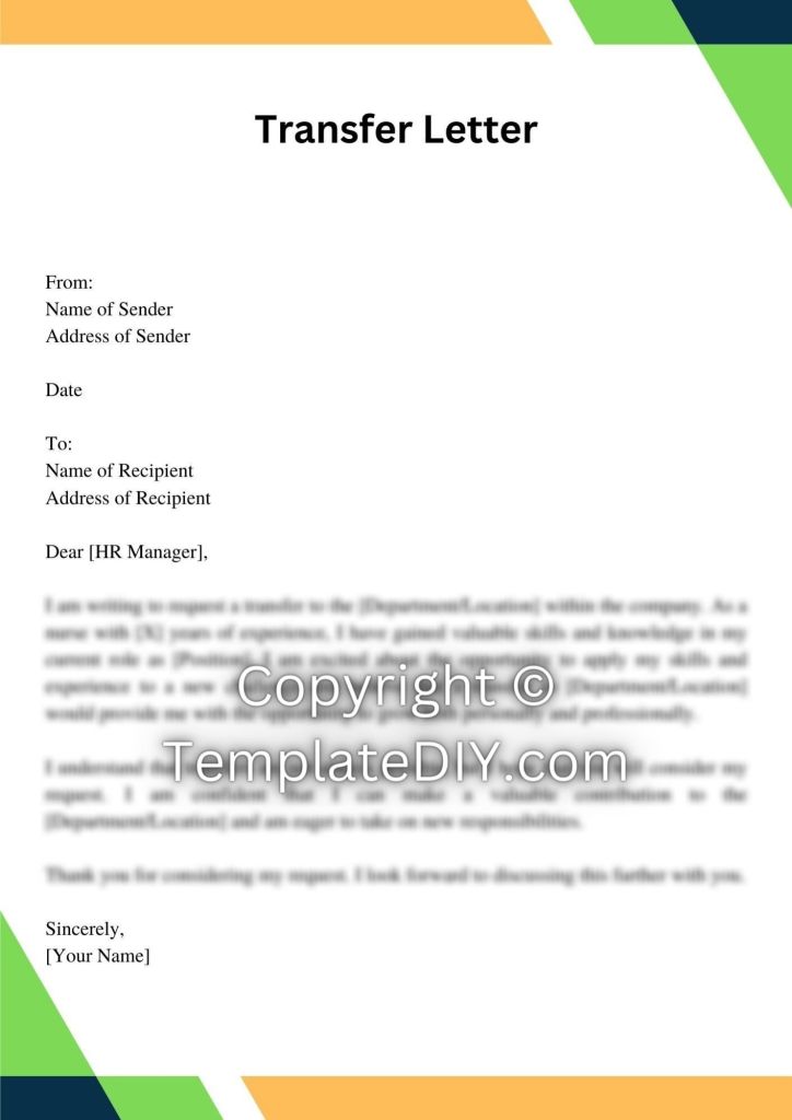 Transfer Request Letter for Nurses Sample Template Examples