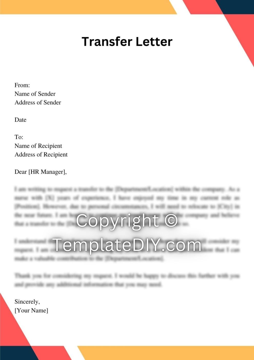 Transfer Request Letter for Nurses Sample Template Examples