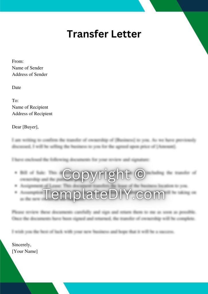 Transfer of Ownership Letter Sample with Examples [Word]